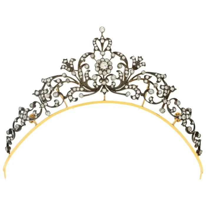 Victorian Floral Scroll Diamond Tiara Necklace Set (7.50 Carats)